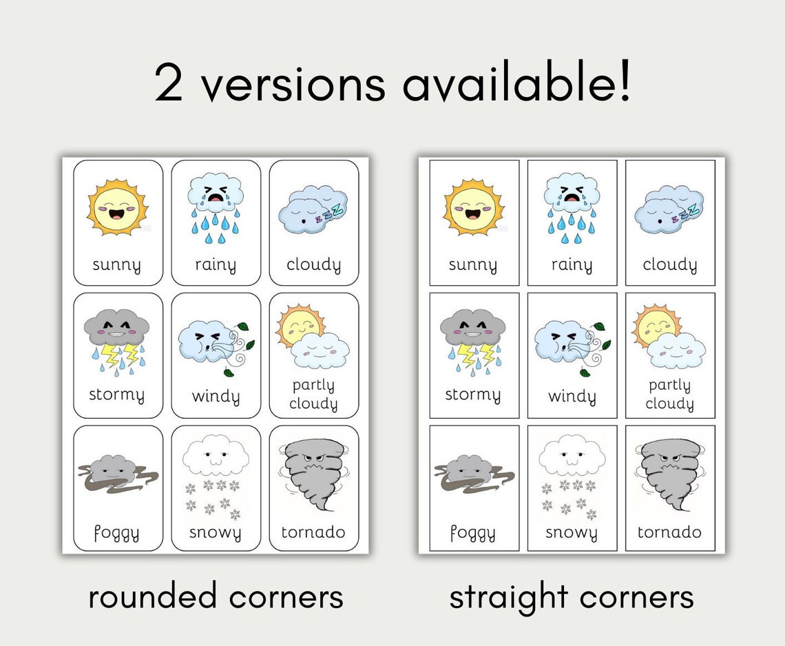 Weather Flash Cards Montessori Flashcards Homeschool Printables Toddler ...