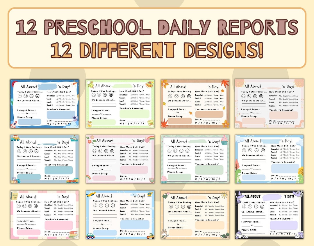 Preschool Daily Report | Daycare Daily Log | Toddler Daily Log ...