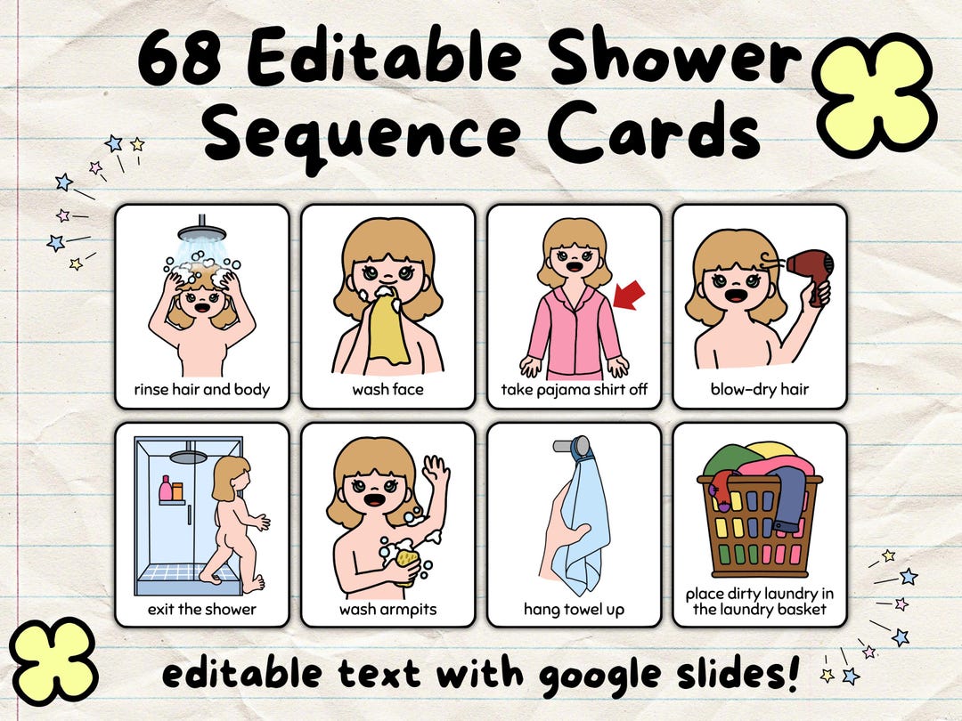 Editable Text Shower Sequence Cards for Girls | Boardmaker | Visual ...