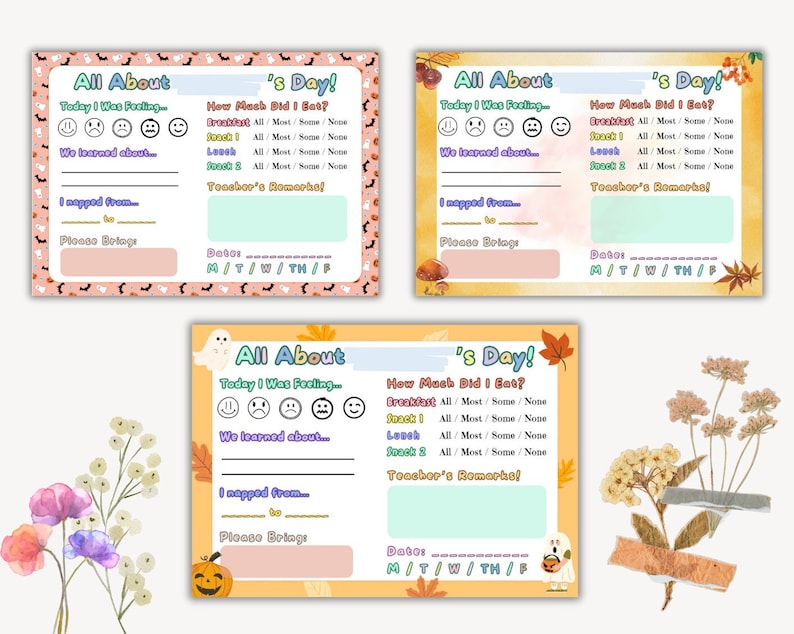 Pastel Preschool Daily Report | Homeschool Report Card| Toddler Daily ...