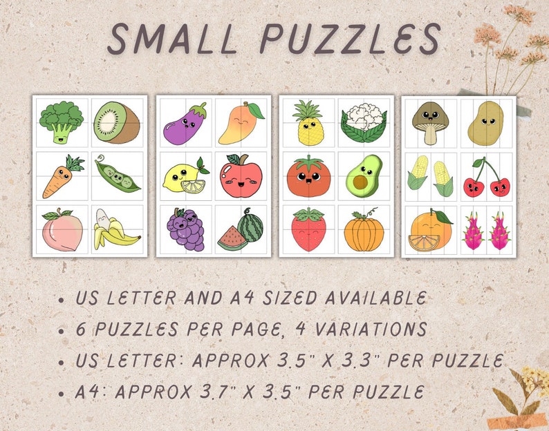 45 Fruits and Vegetables Puzzles | Preschool Matching Card | Montessori ...