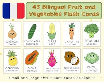 French & English Fruit Flashcards, Printable Bilingual Fruits Flash ...