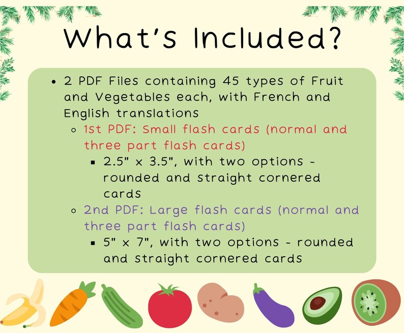 45 French and English Bilingual Fruits and Vegetables Flash Cards ...