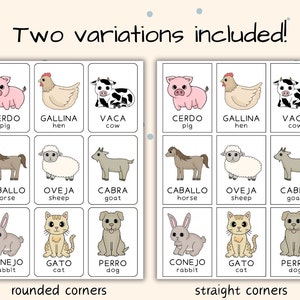 24 Spanish and English Bilingual Farm Animals Flashcards | Preschool ...