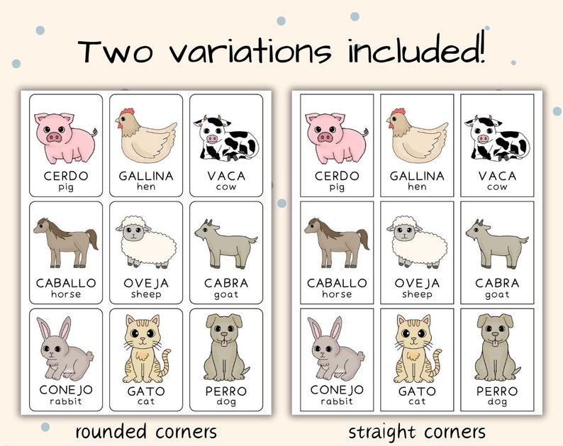 24 Spanish and English Bilingual Farm Animals Flashcards | Preschool ...