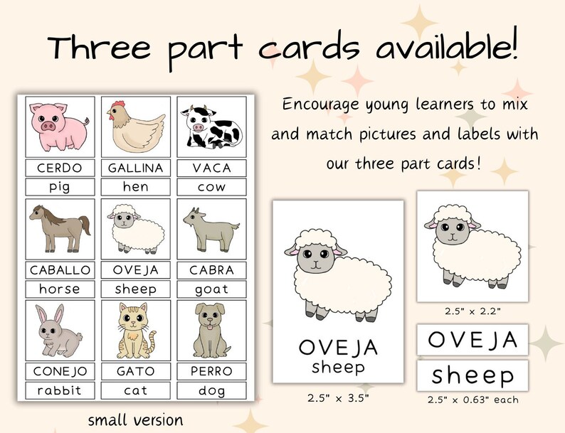 24 Spanish and English Bilingual Farm Animals Flashcards | Preschool ...