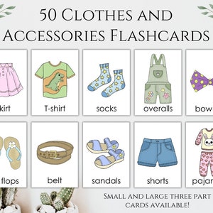 50 Clothes and Accessories Flashcards | Montessori Toddler Flash Cards ...
