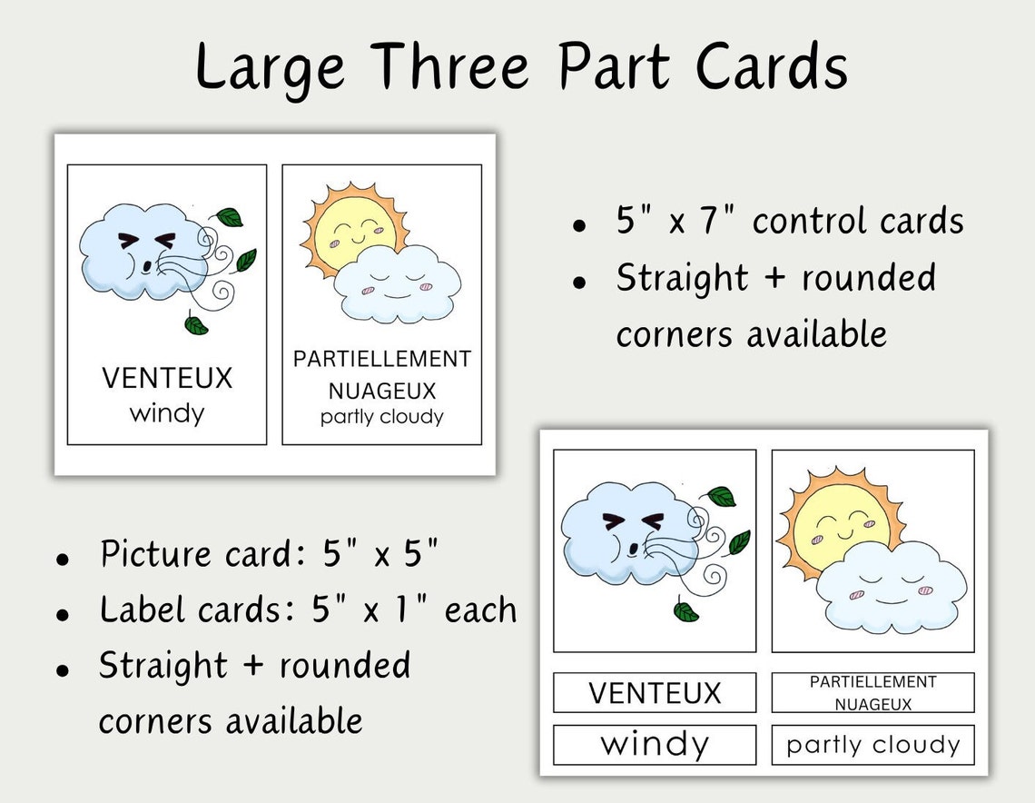 French and English Weather Flash Cards | Bilingual Weather Toddler Flashcards | Preschool ...