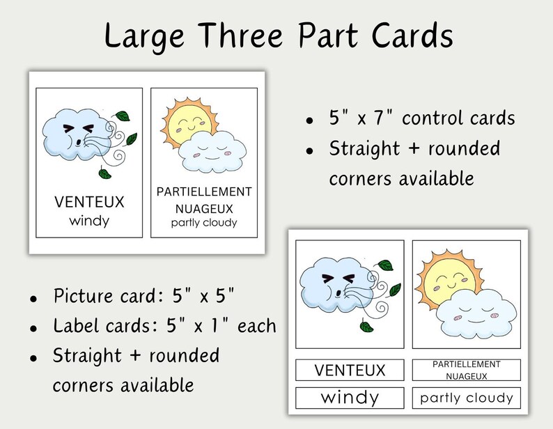 French and English Weather Flash Cards | Bilingual Weather Toddler ...