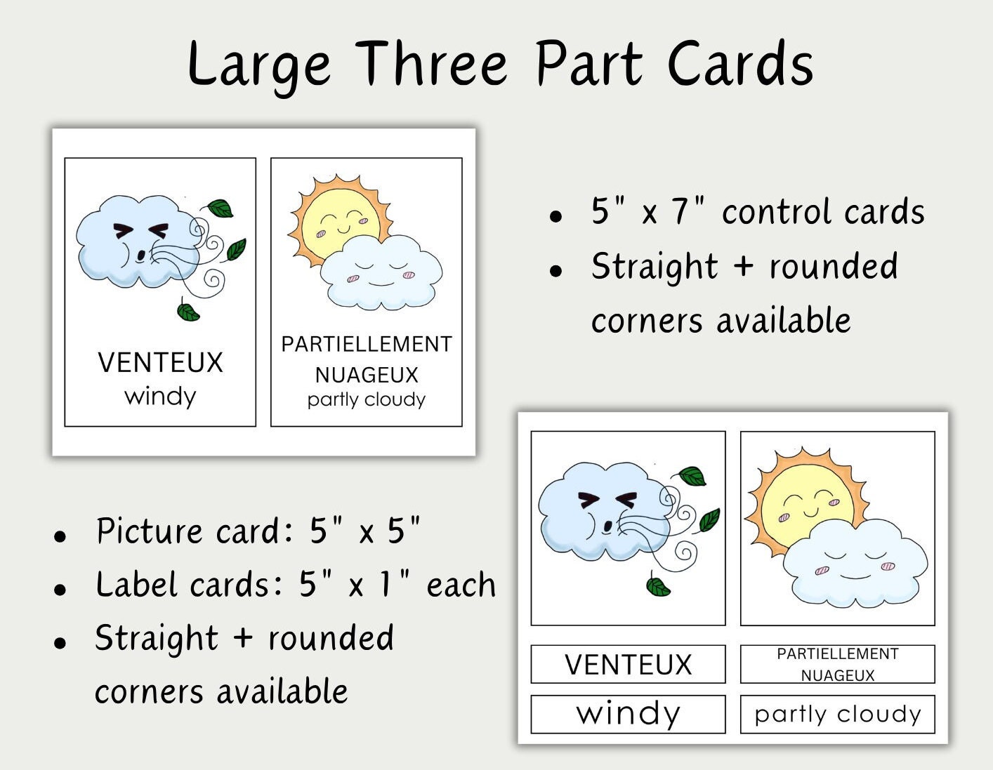 French and English Weather Flash Cards | Bilingual Weather Toddler ...
