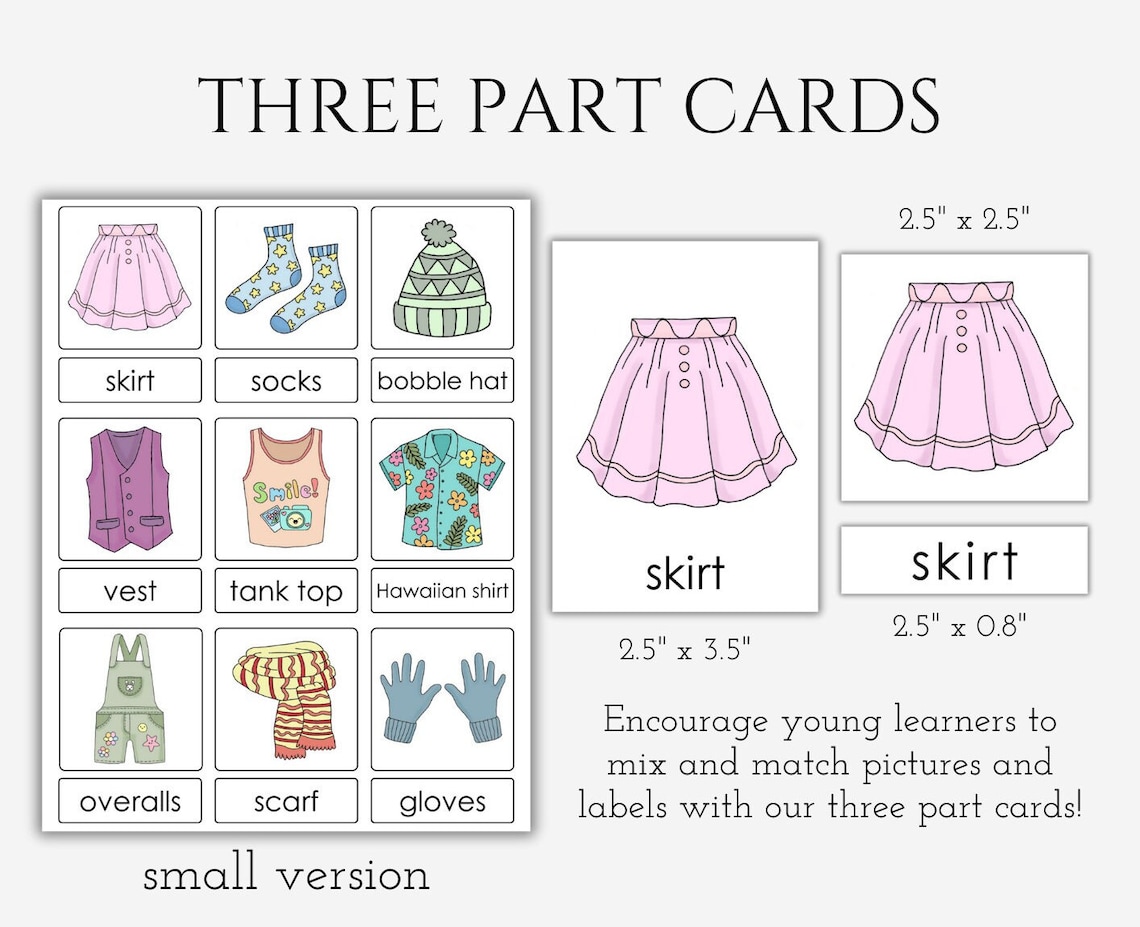 50 Clothes and Accessories Flashcards Montessori Toddler Flash Cards ...