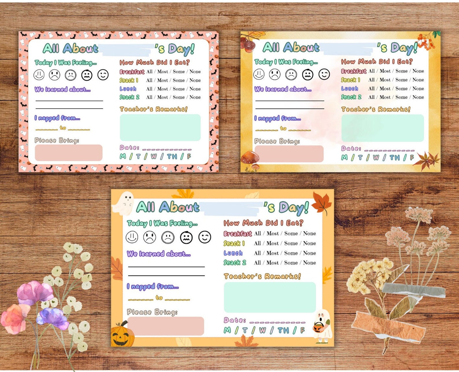 Pastel Preschool Daily Report Homeschool Report Card Toddler Daily Log ...