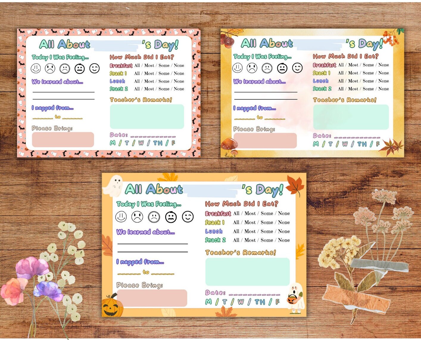 Pastel Preschool Daily Report Homeschool Report Card Toddler Daily Log ...