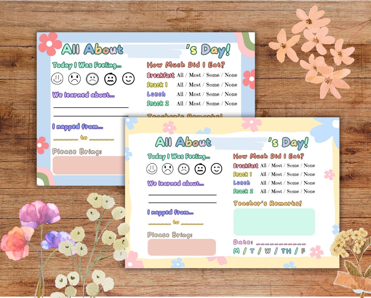 Pastel Preschool Daily Report Homeschool Report Card Toddler Daily Log ...