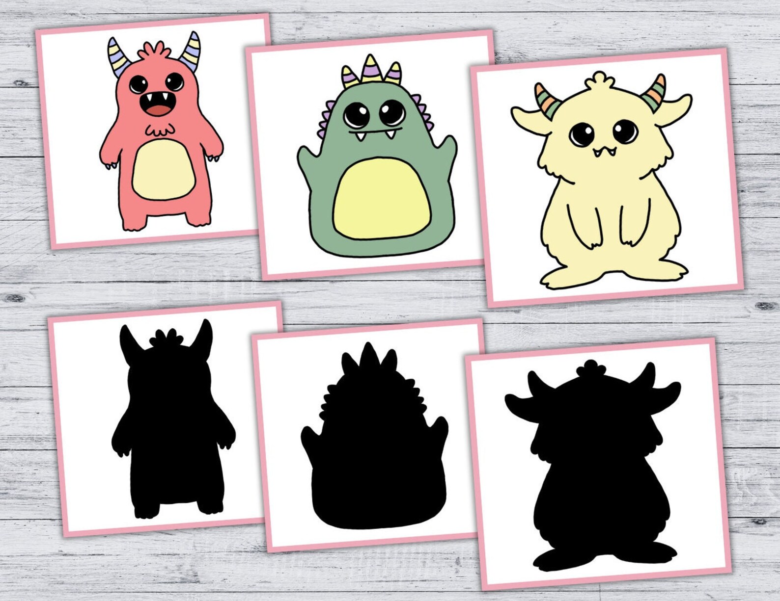 20 Cute Monsters Shadow Matching Game | Monster Puzzles | Matching ...