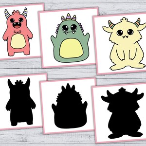 20 Cute Monsters Shadow Matching Game | Monster Puzzles | Matching ...