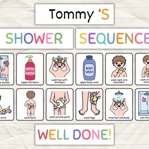 Editable Text Shower Sequence Cards for Boys | Boardmaker | Visual ...