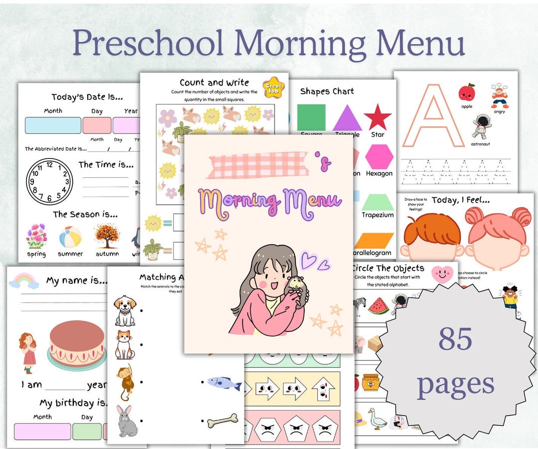 Preschool Morning Menu | Homeschool Curriculum Printable | Kindergarten ...