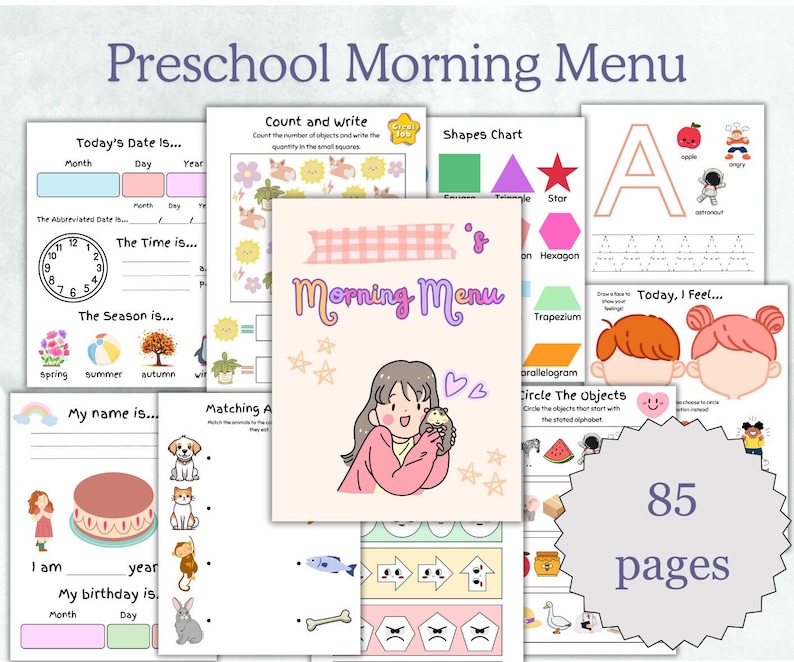 Preschool Morning Menu | Homeschool Curriculum Printable | Kindergarten ...