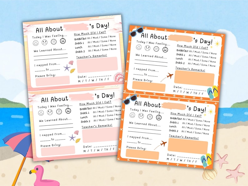 Teacher Daycare Preschool Daily Report | All About My Day | Summer ...