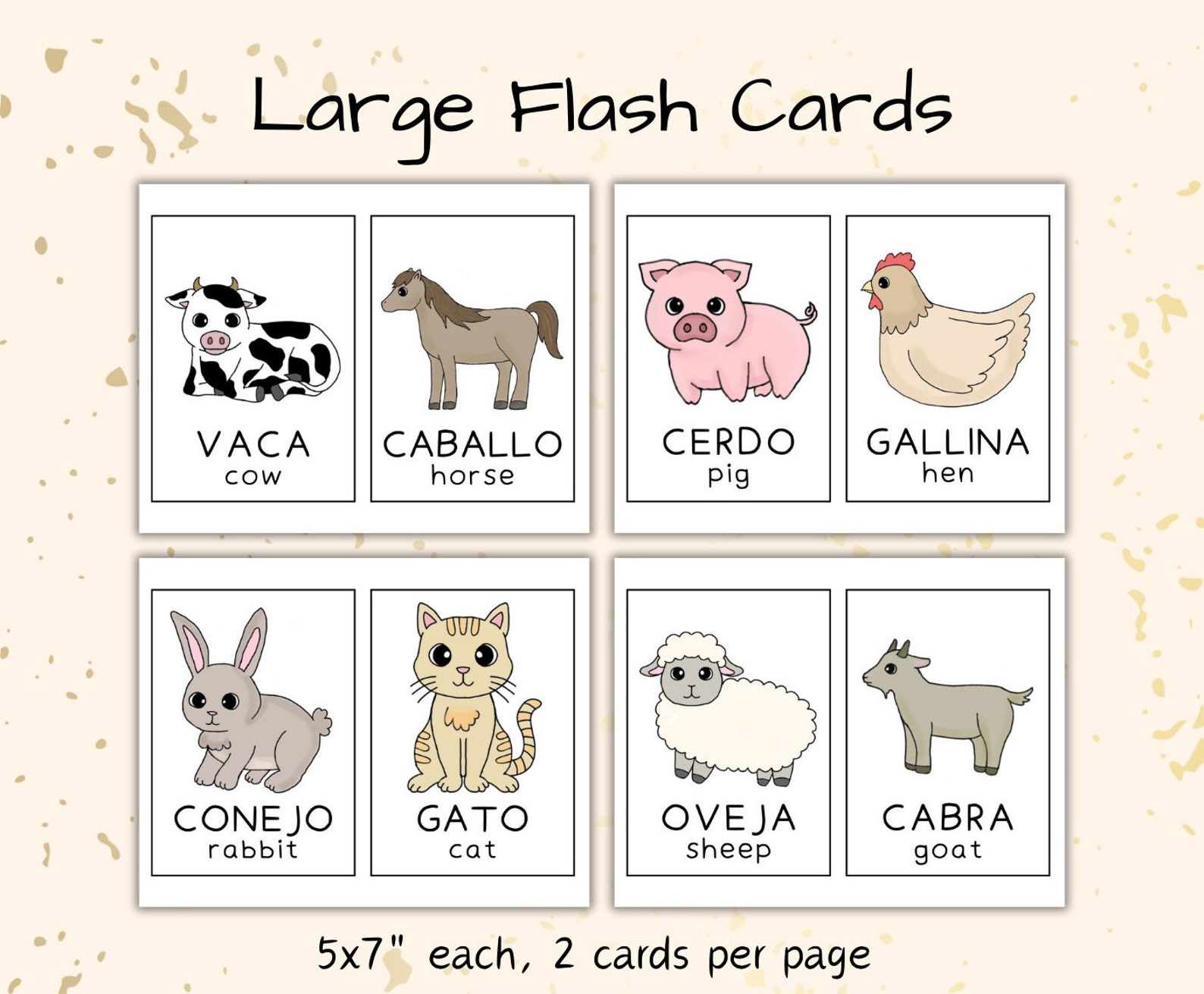 24 Spanish and English Bilingual Farm Animals Flashcards | Preschool ...