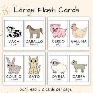 24 Spanish and English Bilingual Farm Animals Flashcards | Preschool ...