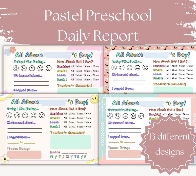 Pastel Preschool Daily Report Homeschool Report Card Toddler Daily Log ...