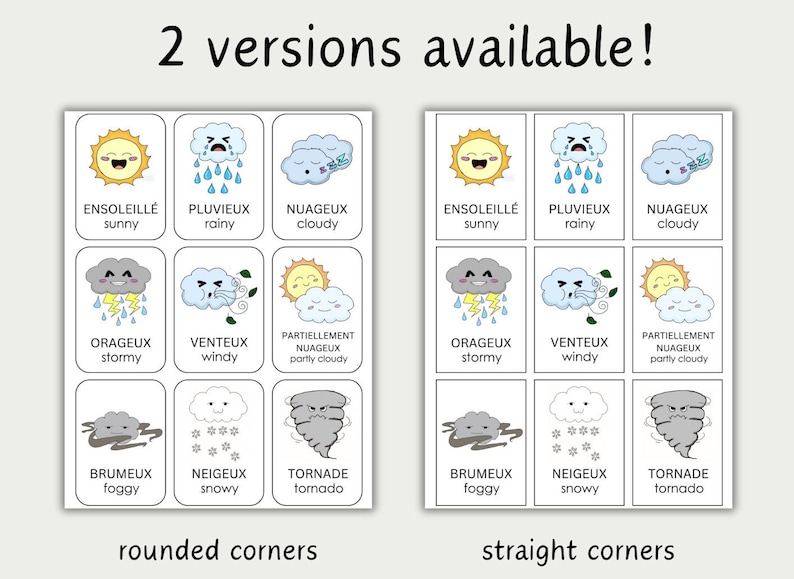 French and English Weather Flash Cards | Bilingual Weather Toddler ...