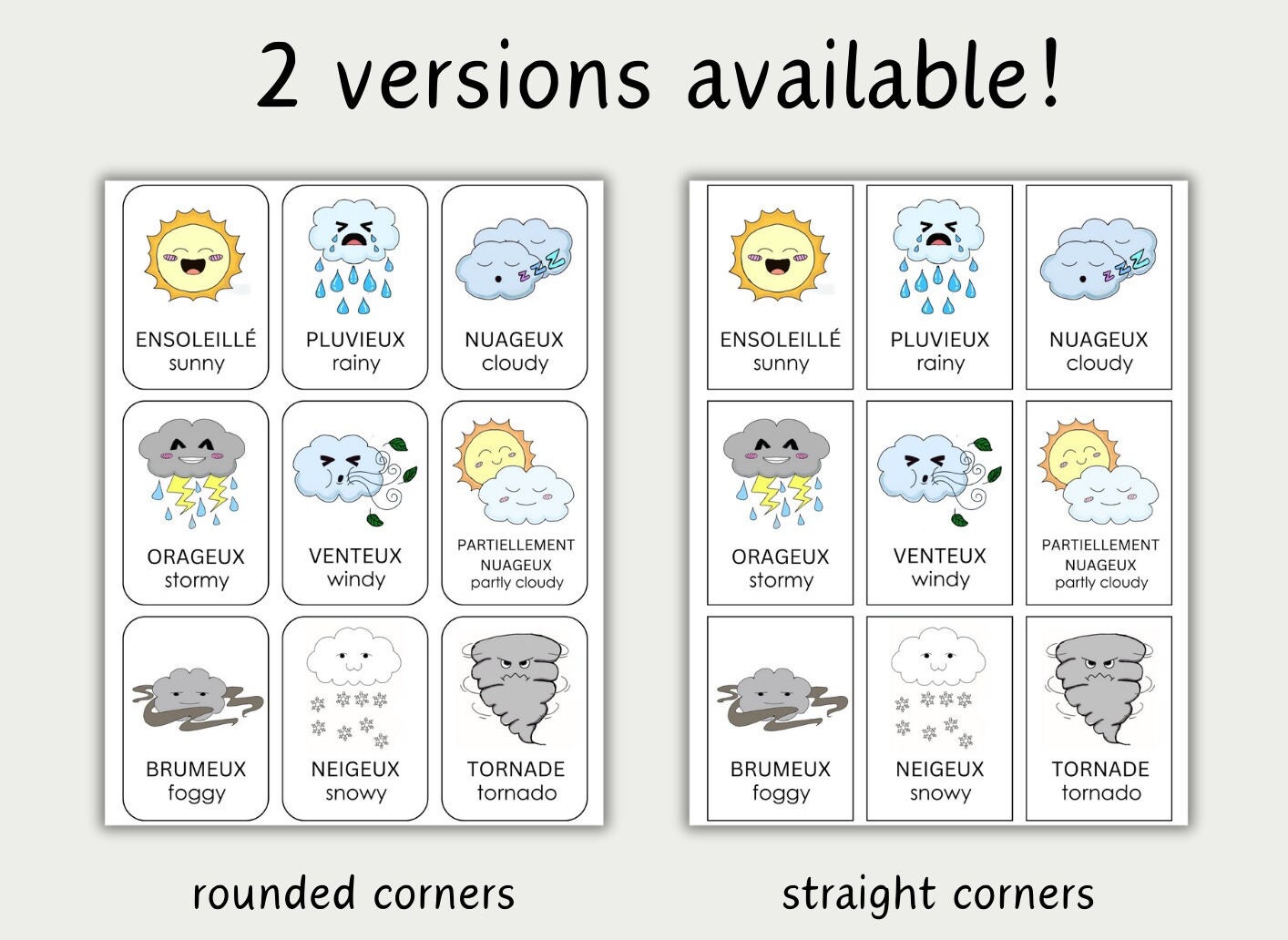 French and English Weather Flash Cards | Bilingual Weather Toddler ...