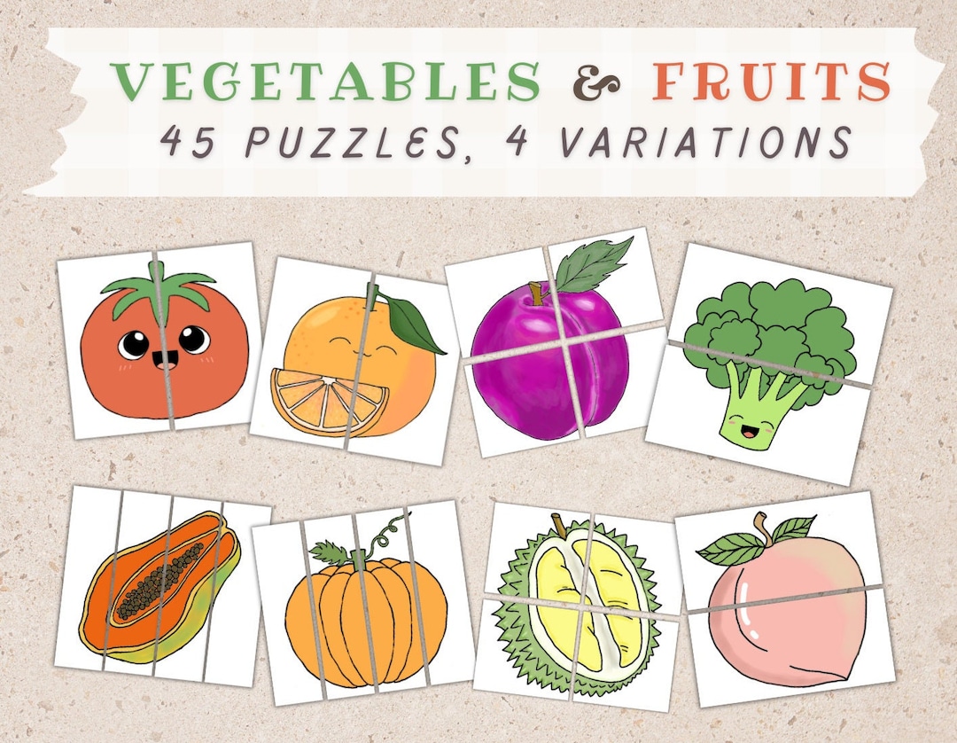 45 Fruits and Vegetables Puzzles | Preschool Matching Card | Montessori ...