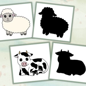 24 Farm Animal Matching Shadow Card Game | Matching Activities ...