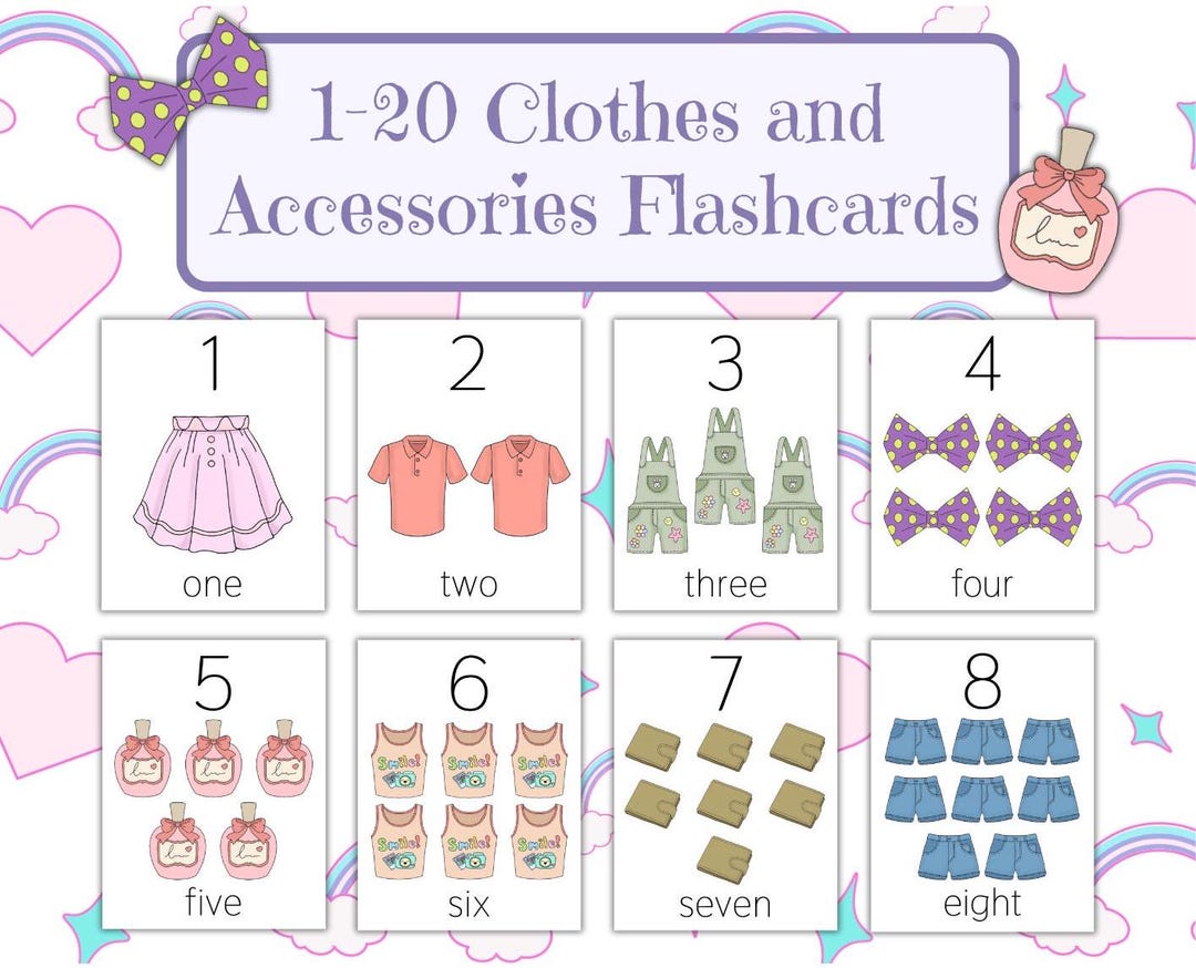 Tarjetas didácticas con los números de ropa y accesorios del 1 al 20 ...