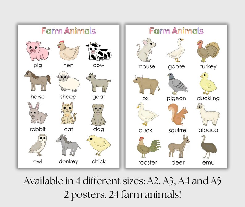 24 Farm Animals Poster | Educational Posters | Montessori Printables ...