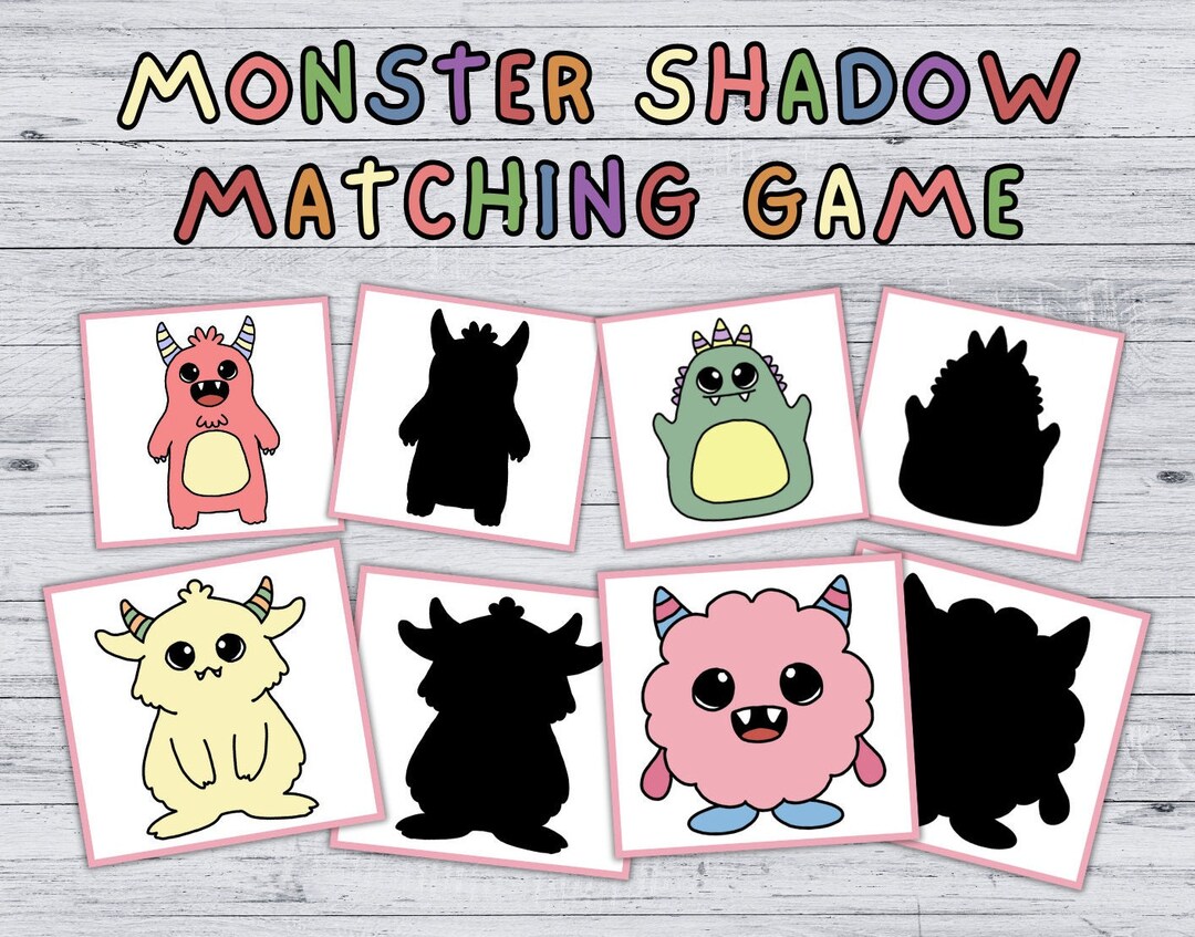 20 Cute Monsters Shadow Matching Game | Monster Puzzles | Matching ...