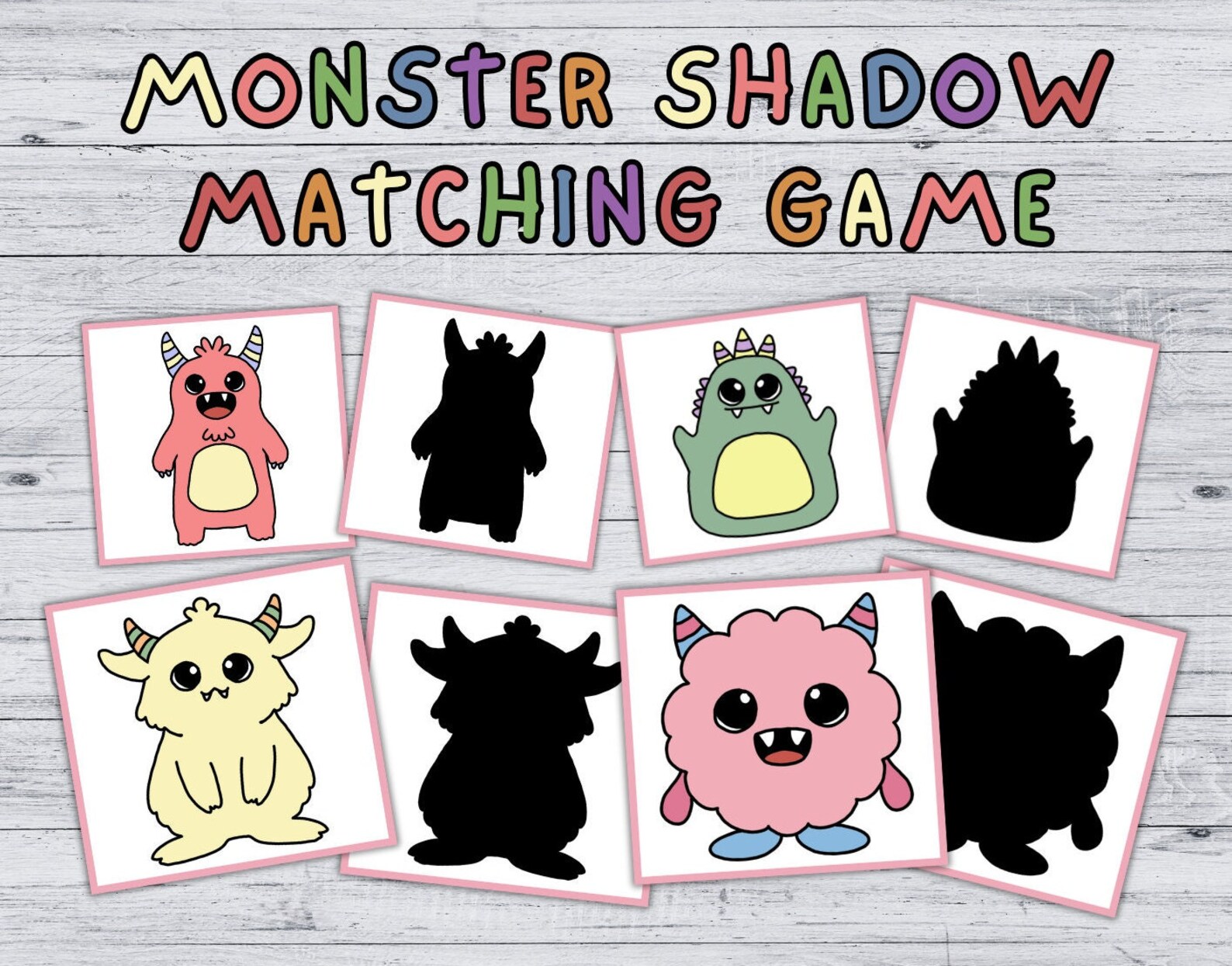 20 Cute Monsters Shadow Matching Game | Monster Puzzles | Matching ...