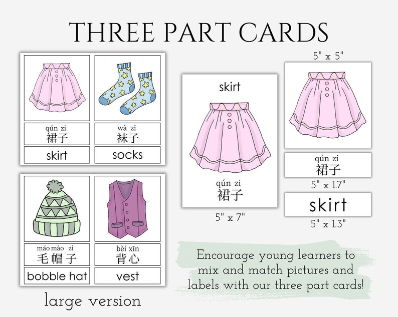 50 Mandarin and English Clothes and Accessories Flashcards Bilingual ...