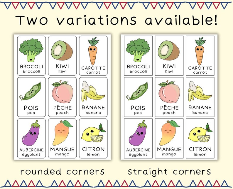 45 French and English Bilingual Fruits and Vegetables Flash Cards ...