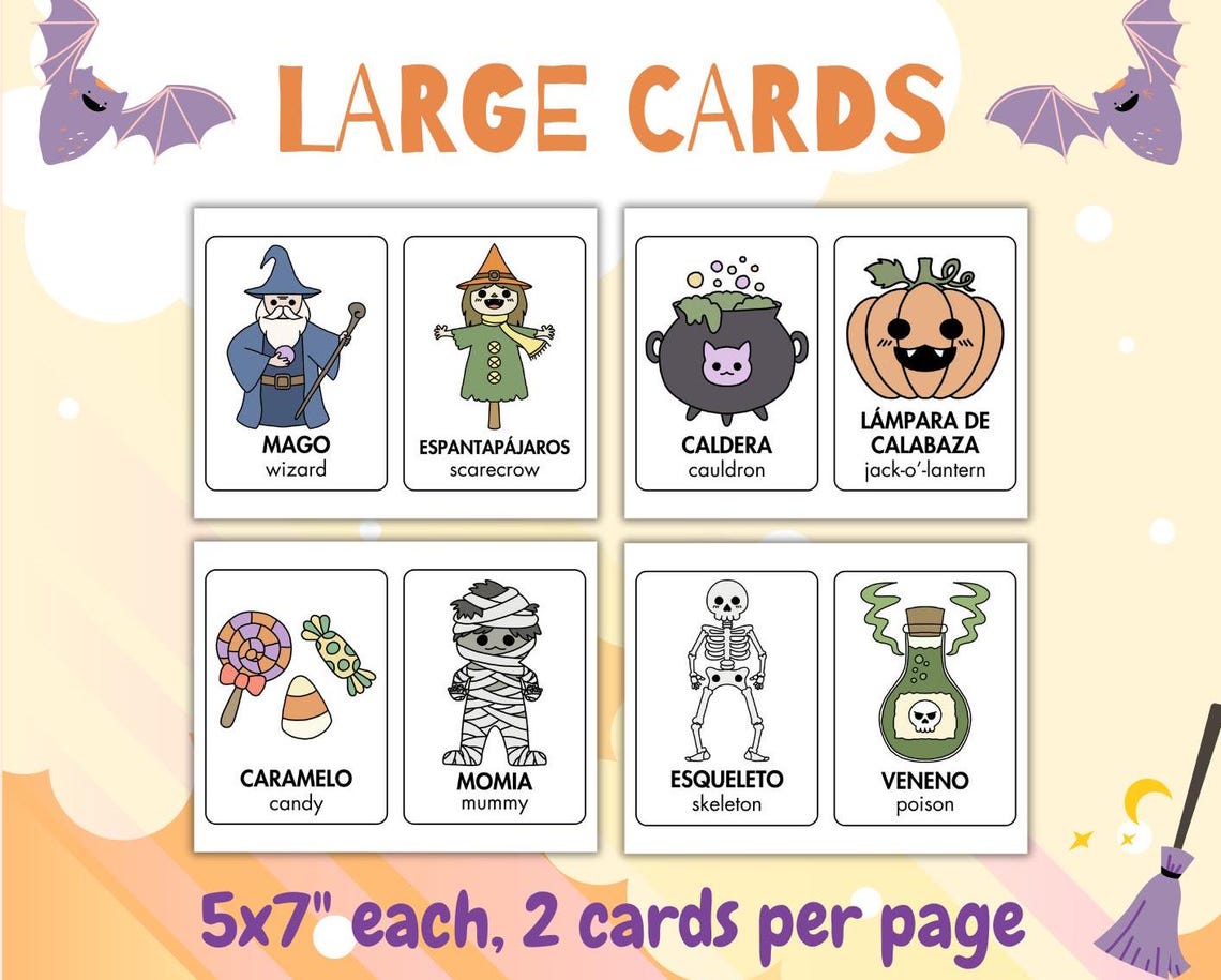 32 Spanish and English Bilingual Halloween Flashcards | Preschool ...