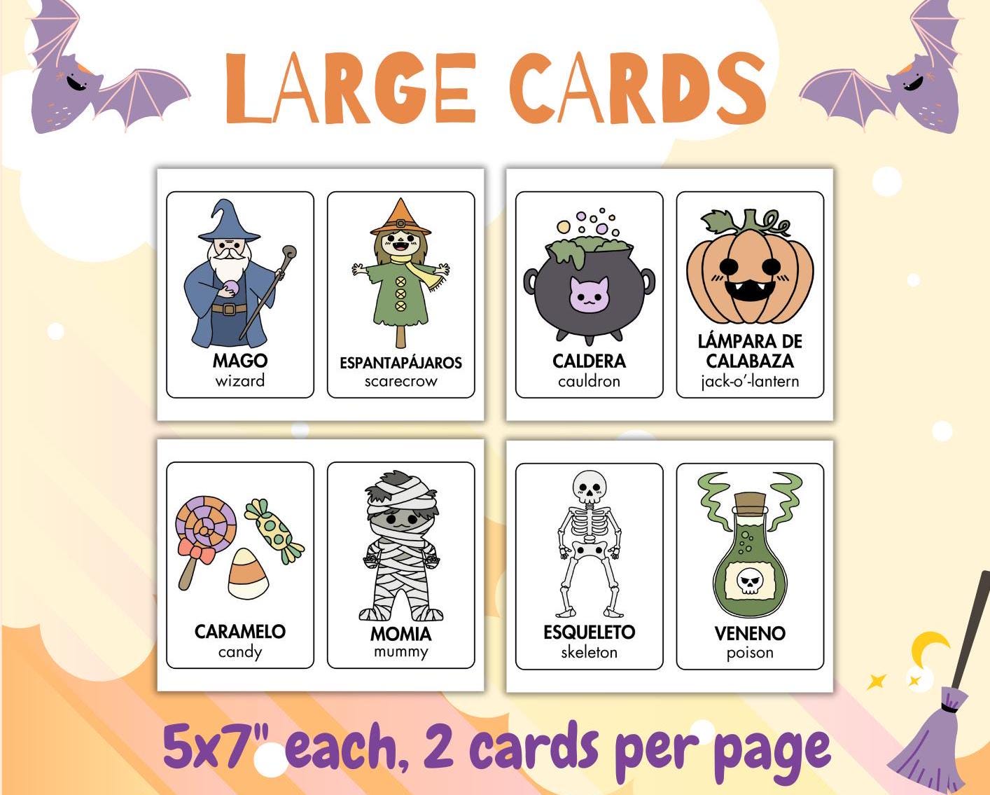 32 Spanish and English Bilingual Halloween Flashcards | Preschool ...