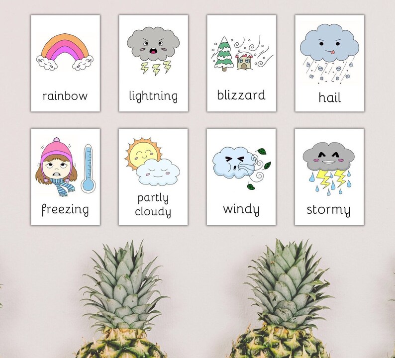 Weather Flash Cards Montessori Flashcards Homeschool Printables Toddler ...