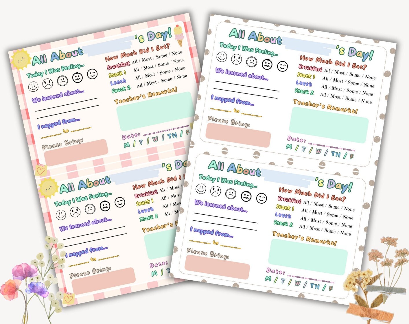 Pastel Preschool Daily Report | Homeschool Report Card| Toddler Daily ...
