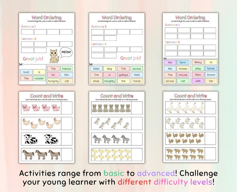 Farm Animals Workbook Preschool Homeschool Worksheets Alphabets ...