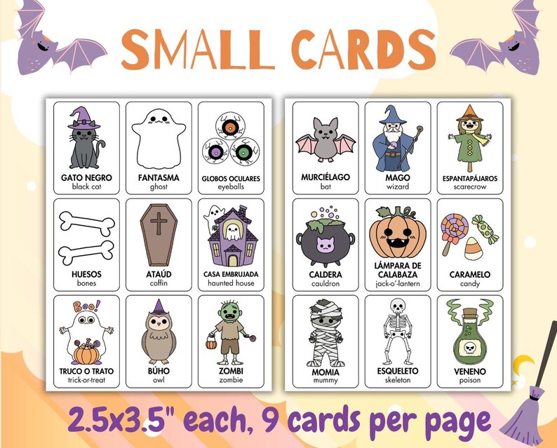 32 Spanish and English Bilingual Halloween Flashcards | Preschool ...