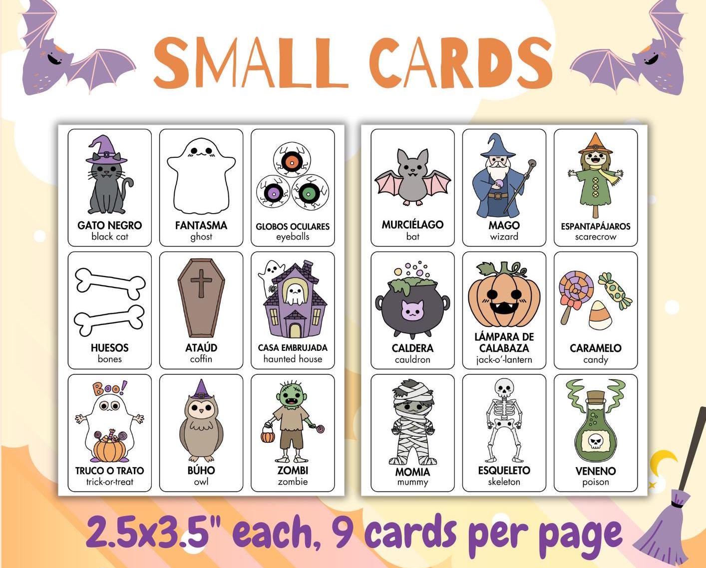 32 Spanish and English Bilingual Halloween Flashcards | Preschool ...