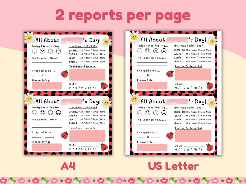 Spring Daycare Daily Report | Preschool Daily Communication Log | All ...