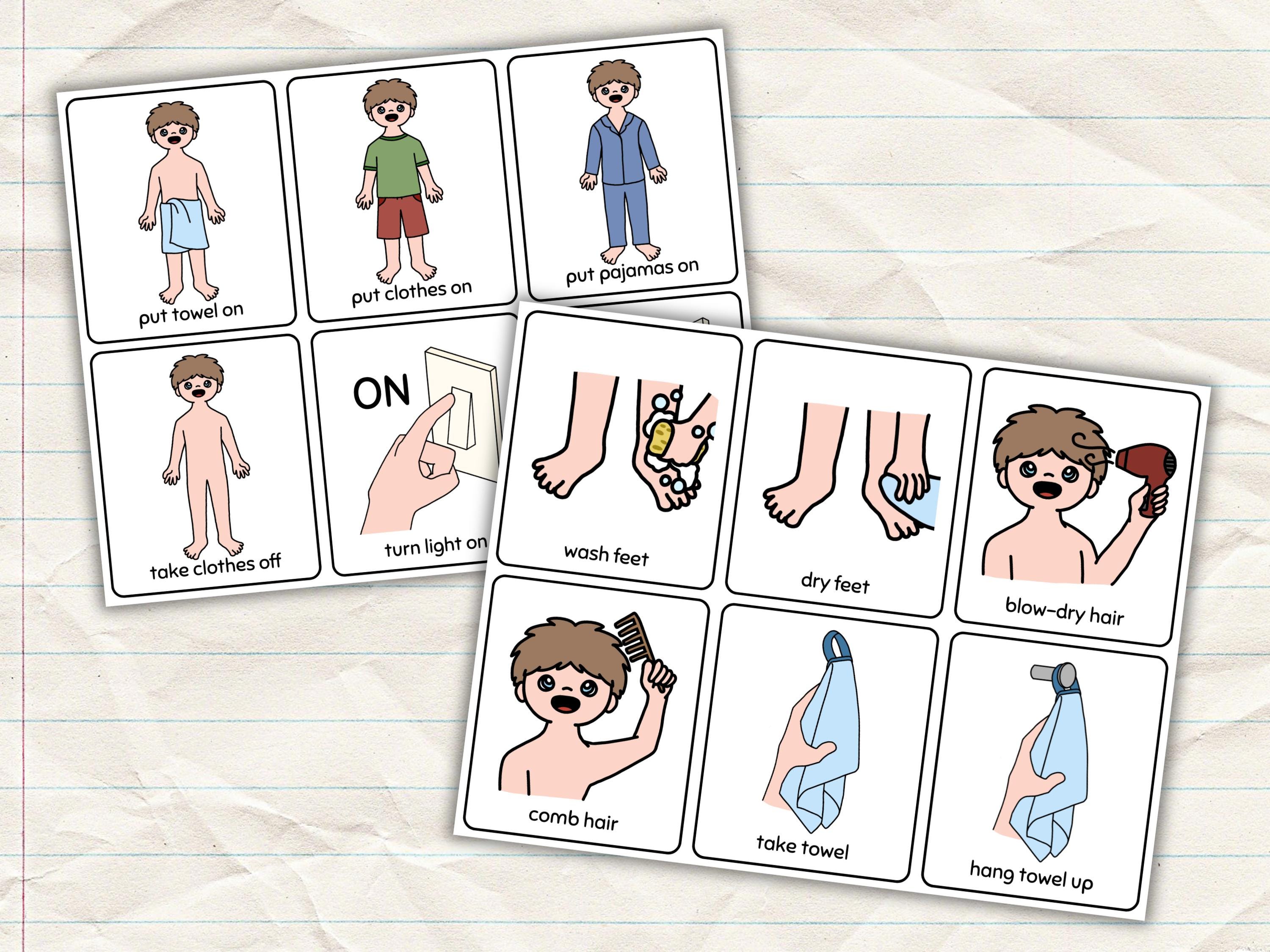 Shower Sequence Cards for Boys | Special Needs | Autism AAC Life Skills ...