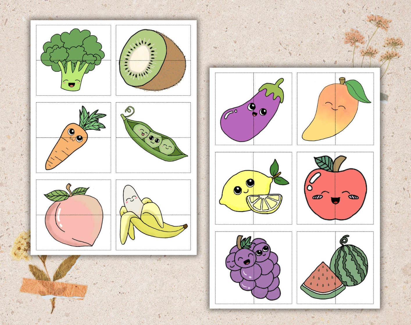 45 Fruits and Vegetables Puzzles | Preschool Matching Card | Montessori ...