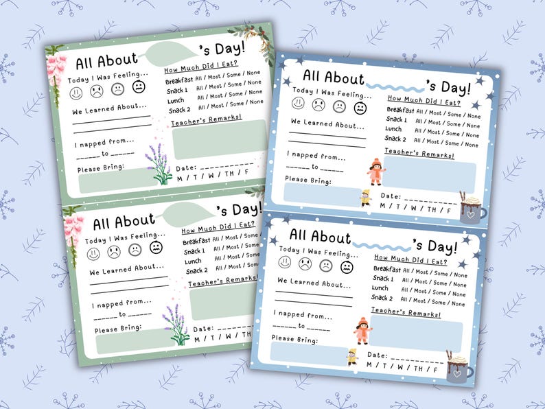 Winter Daycare Daily Report | Printable Preschool Daily Report Card ...