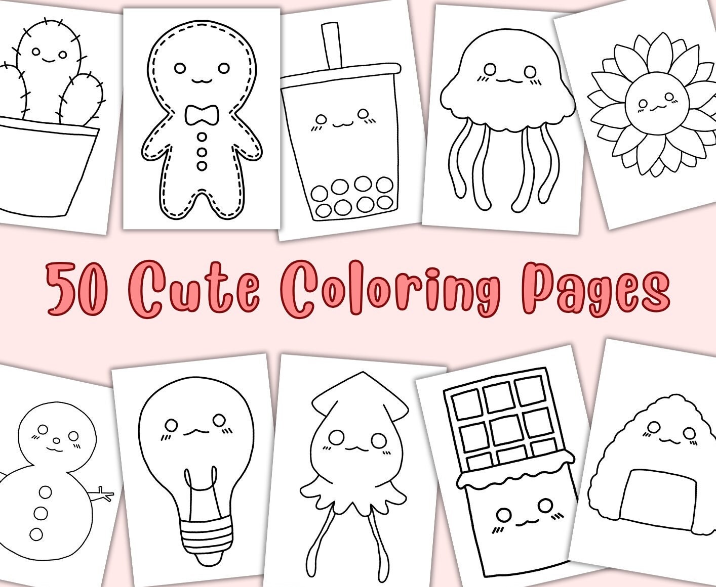 50 Cute Coloring Pages | Easy Kawaii Coloring Pages for Kids | Toddler ...