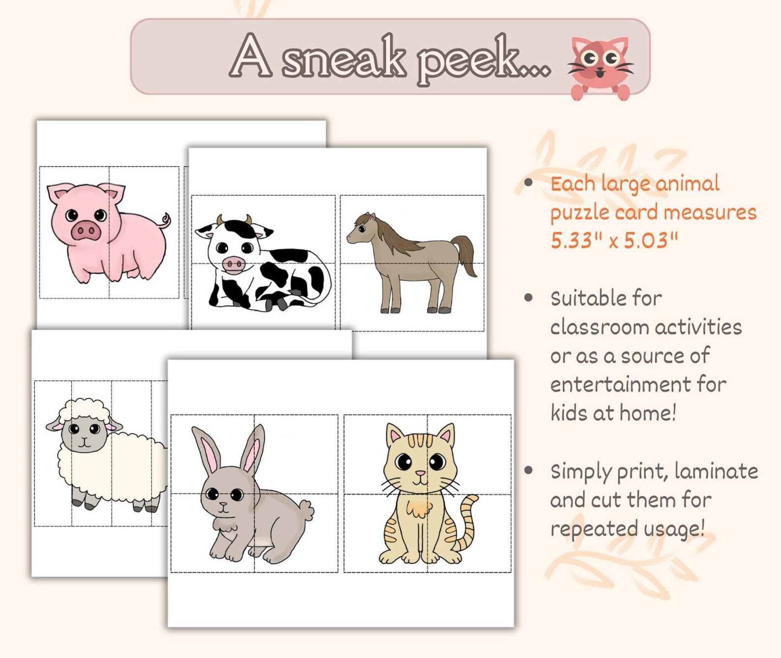 24 Farm Animals Puzzle Pieces | Toddler Homeschool Resource | Preschool ...